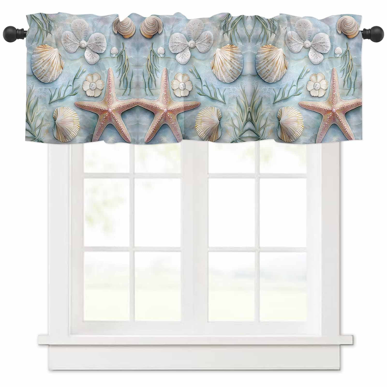 Coastal Starfish Valances for Windows Farmhouse Kitchen Curtains ...