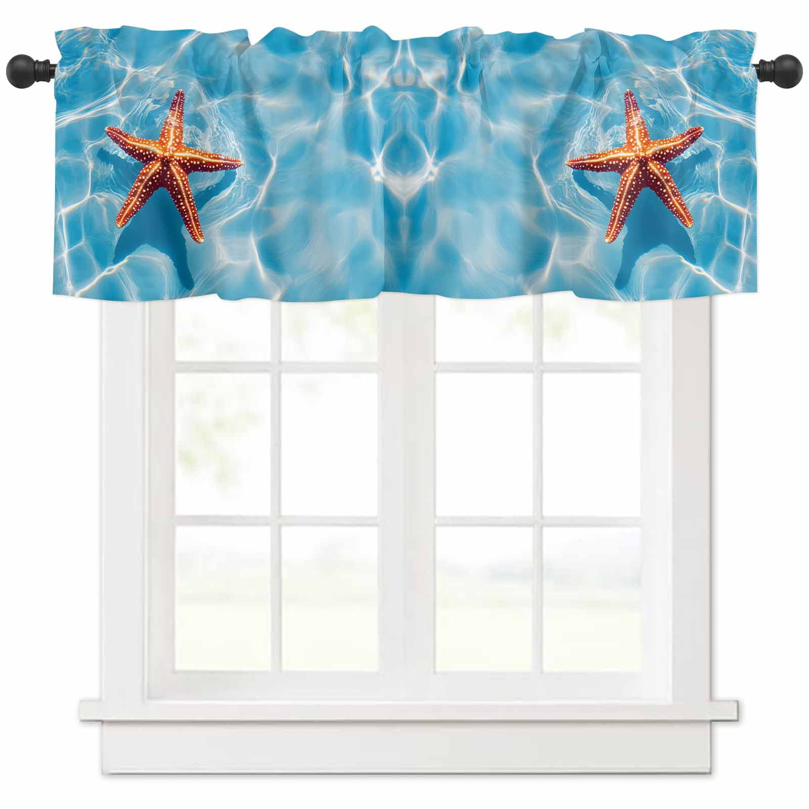 Coastal Starfish Valances for Windows Farmhouse Kitchen Curtains ...