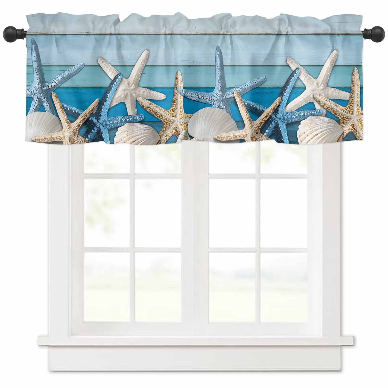 Coastal Starfish Valances for Windows Farmhouse Kitchen Curtains ...