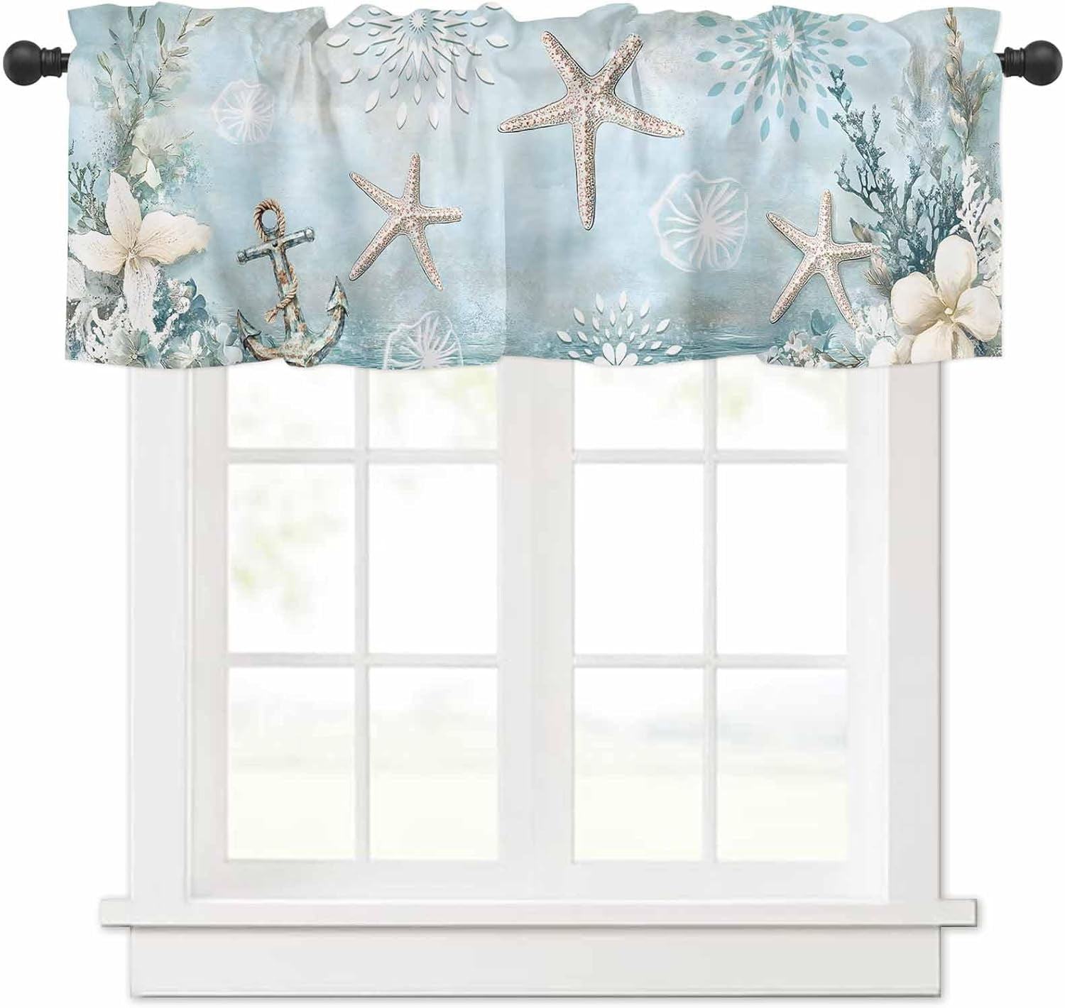 Coastal Starfish Valances for Windows, Nautical Anchor Ocean Kitchen ...