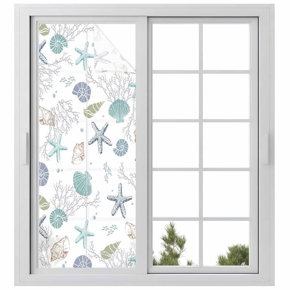 Coastal Starfish Window Privacy Film, Ocean Coral Shell Beach Marine ...