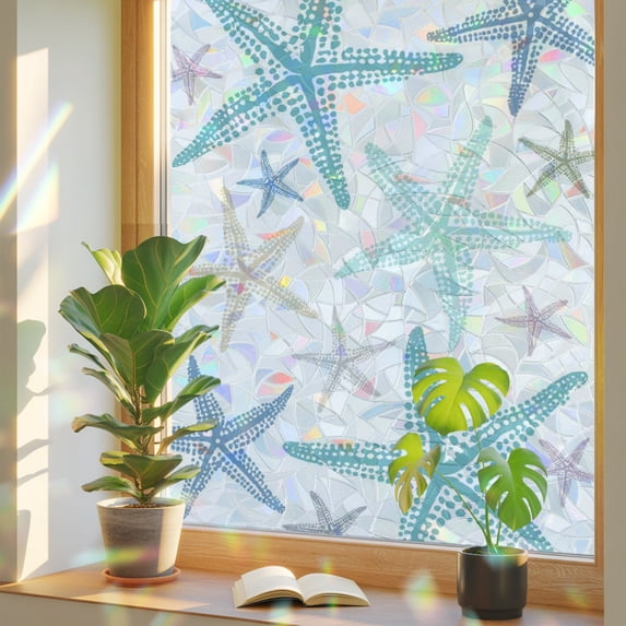 Coastal Starfish Window Privacy Film Rainbow Static Cling Stain Glass ...