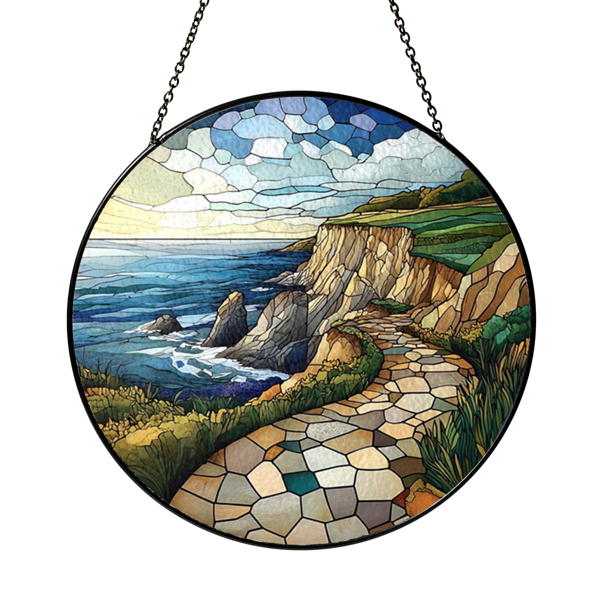 Coastal Stone Column Scene Stained Glass Style Window Suncatcher ...
