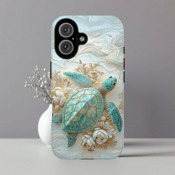 Coastal Style 3D Ocean Case with a Sea Turtle and Aqua Coral Reef ...