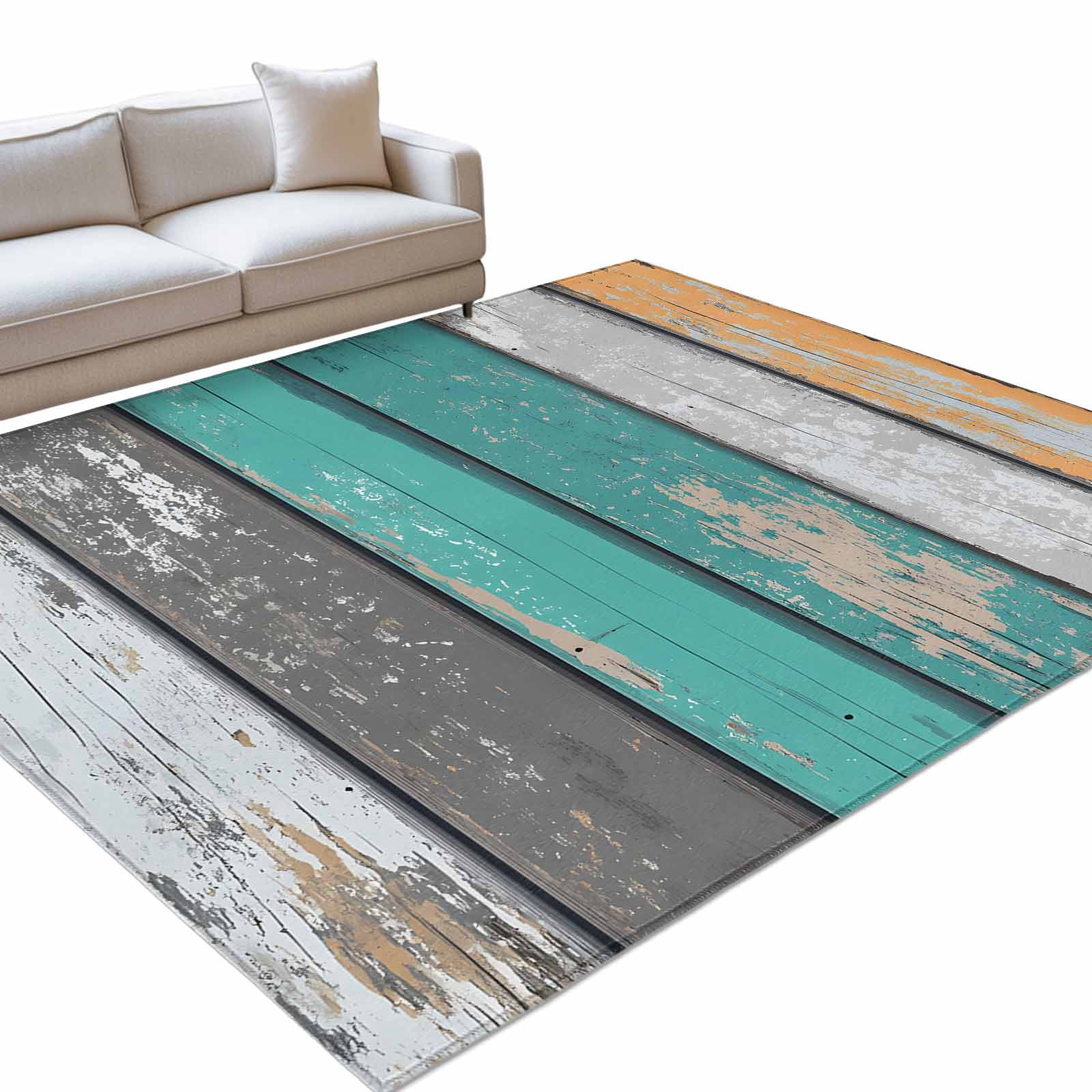 Coastal Style Area Rugs 4x6ft Vintage Green Brown Stripe Wood Grain ...