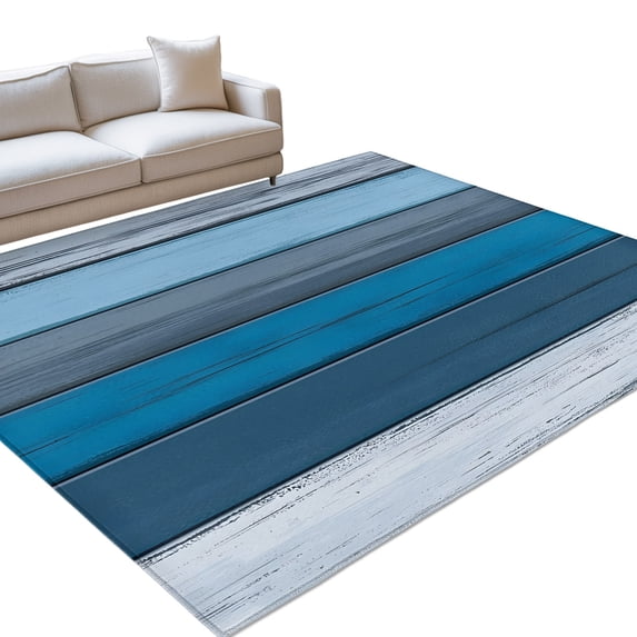 Coastal Style Area Rugs 5x8ft Vintage Blue Grey Stripes Wood Texture ...