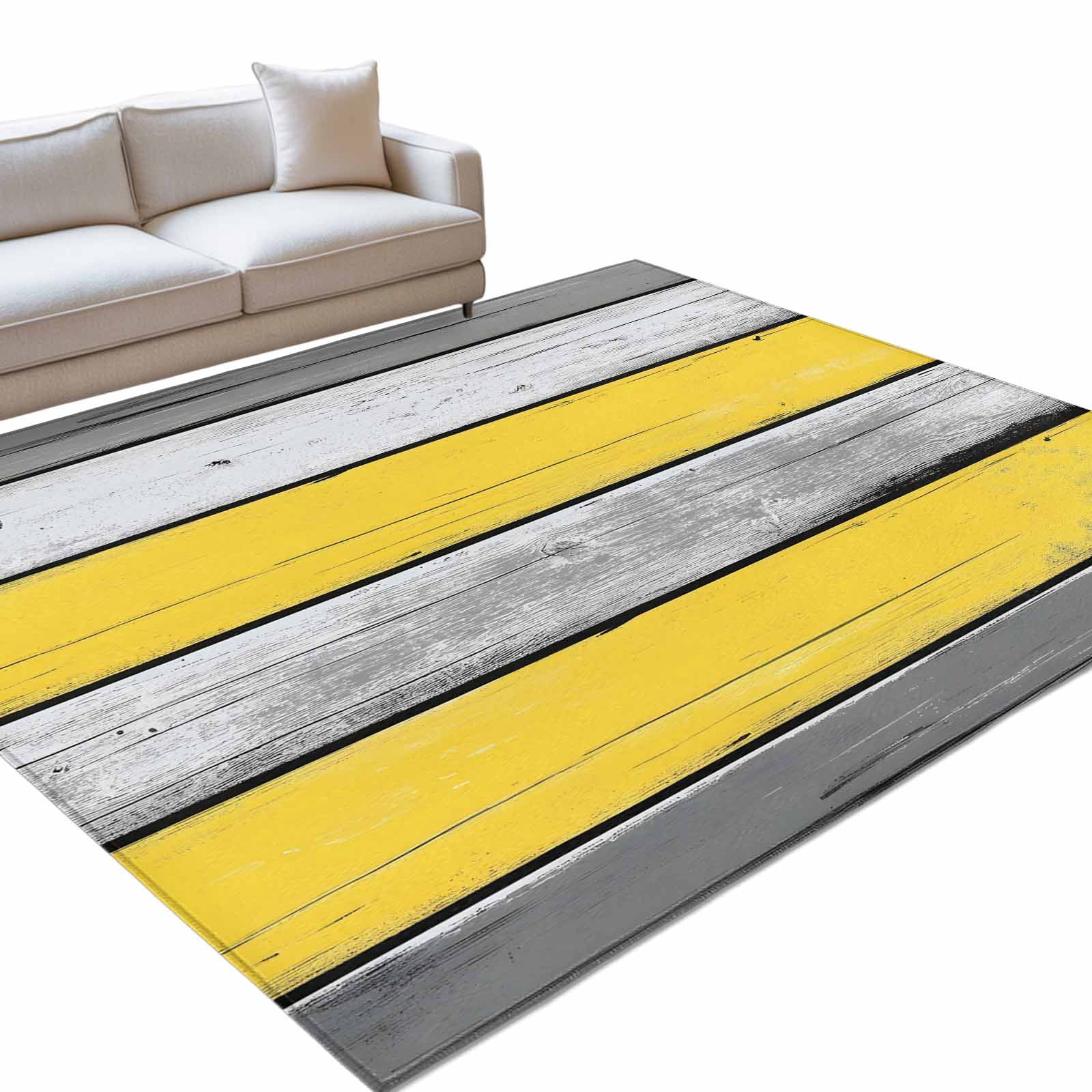 Coastal Style Area Rugs 8x10ft Retro Gray Yellow Stripes Wood Texture ...