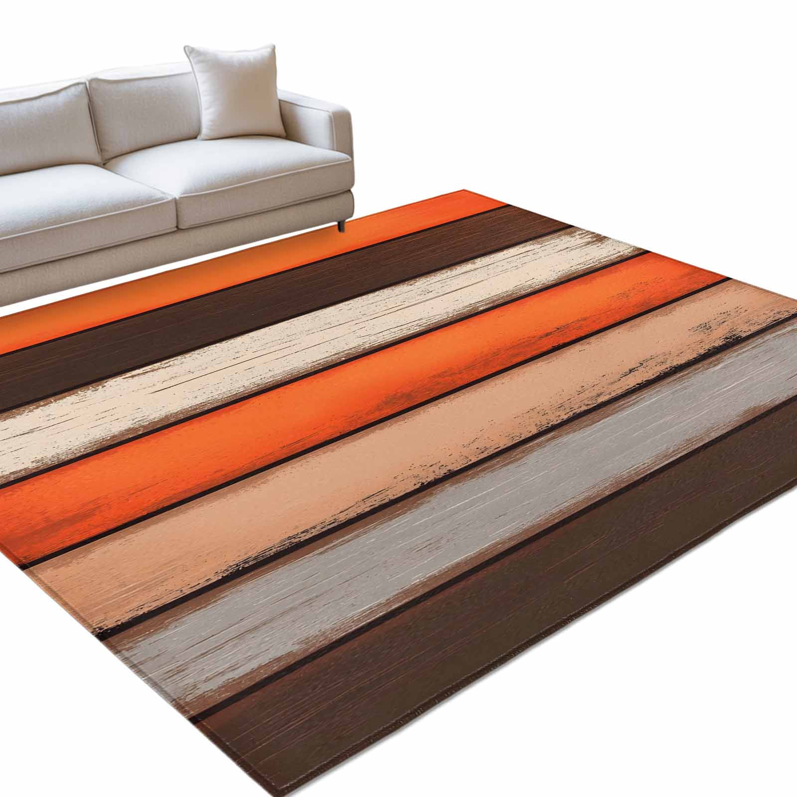Coastal Style Area Rugs 8x10ft Vintage Orange Brown Stripe Wood Texture ...