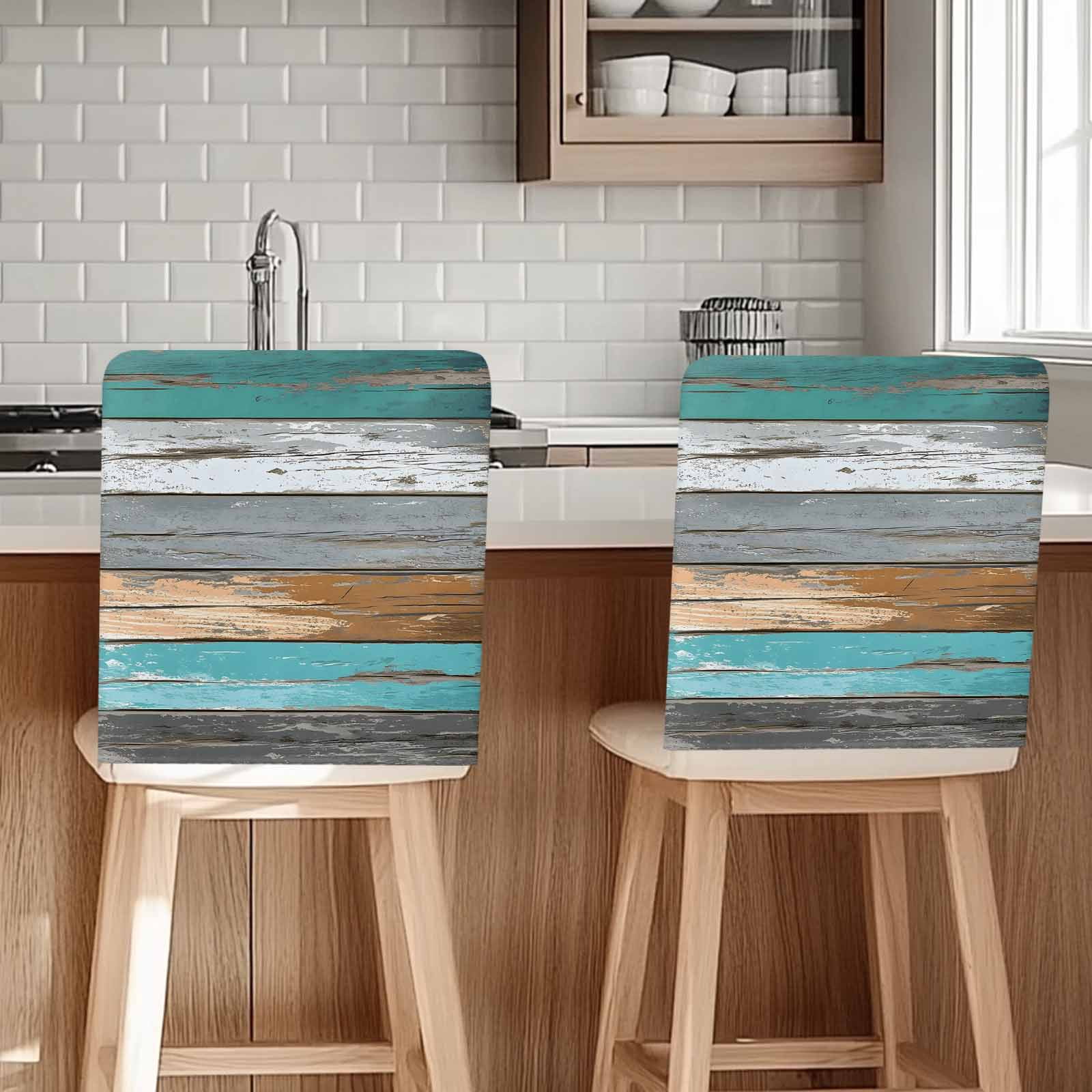 Coastal Style Chair Covers Set of 6 Retro Green Brown Stripe Wood ...