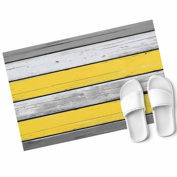 Coastal Style Door Mat Retro Gray Yellow Stripes Wood Texture Non Slip ...