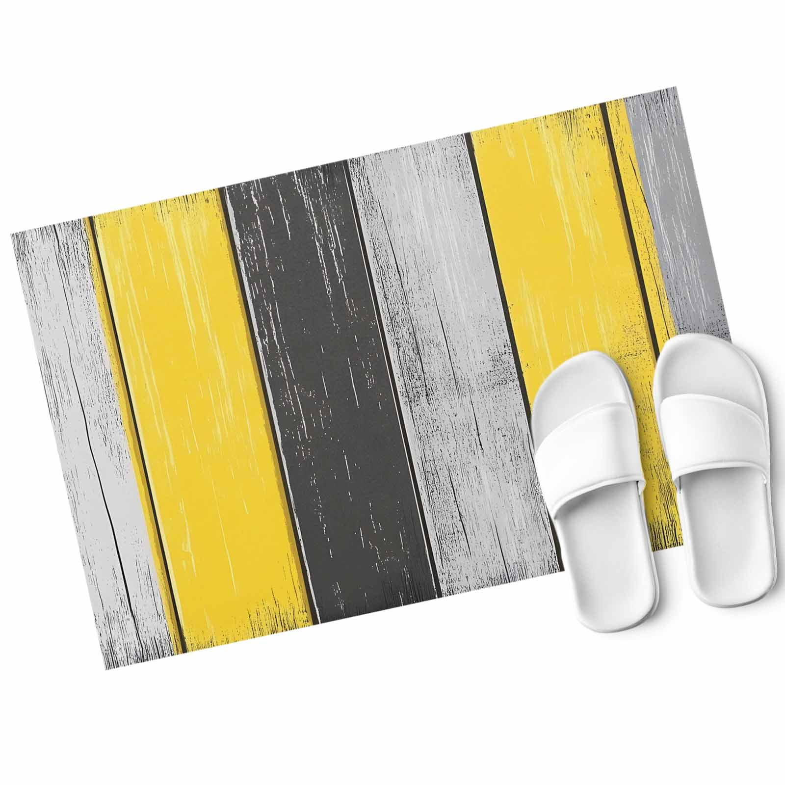 Coastal Style Door Mat Vintage Gray Yellow Stripes Wood Texture Non ...