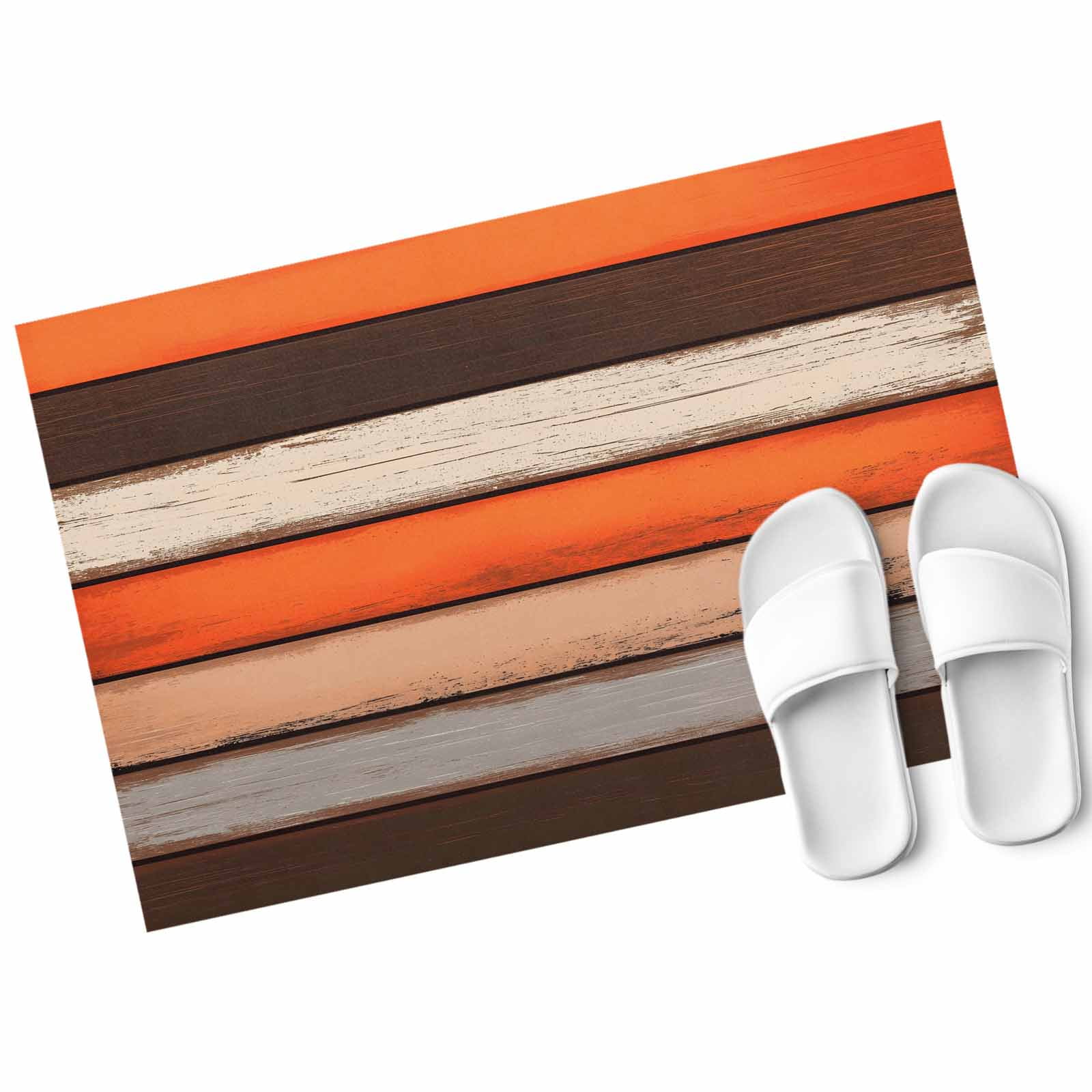 Coastal Style Door Mat Vintage Orange Brown Stripe Wood Texture Non ...