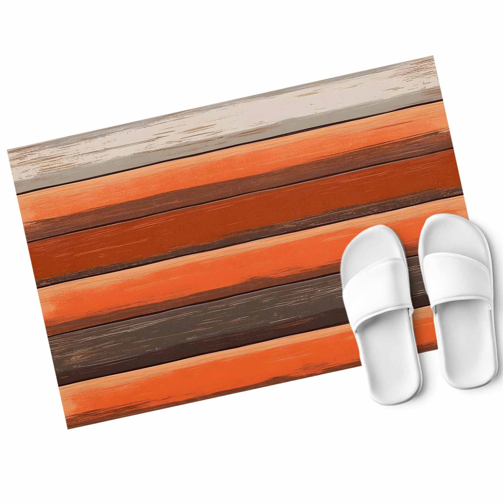 Coastal Style Door Mat Vintage Orange Brown Stripes Wood Grain Non Slip ...