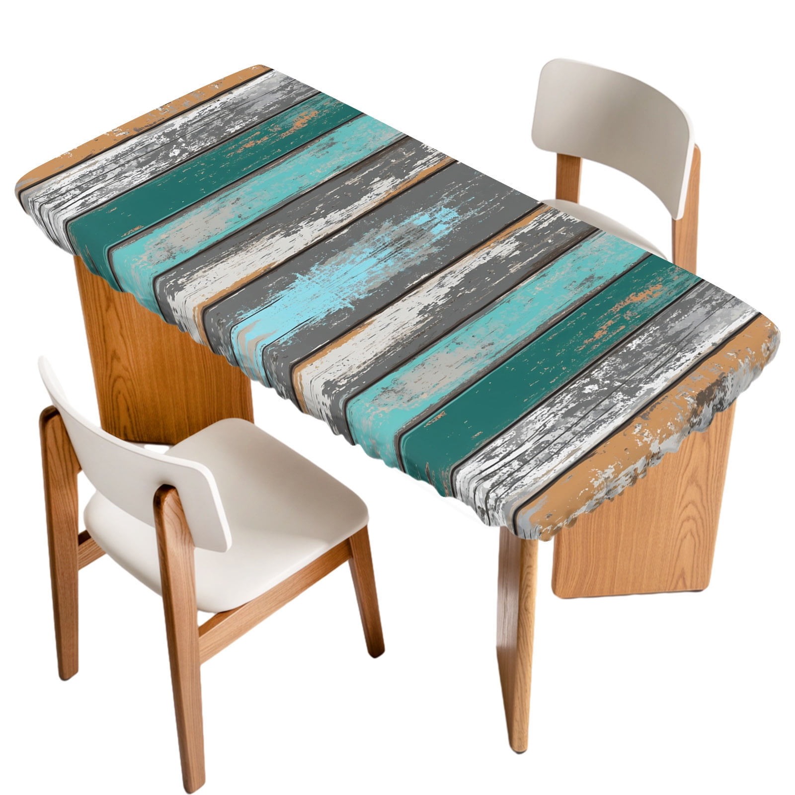 Coastal Style Fitted Rectangle Tablecloth 30" x 60" Vintage Green Brown ...