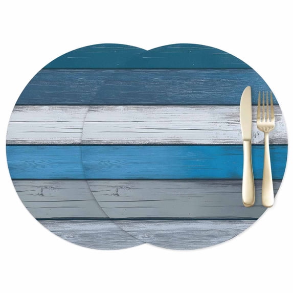 Coastal Style Leather Placemats Set of 2, 12 Inch, Retro Blue Grey ...