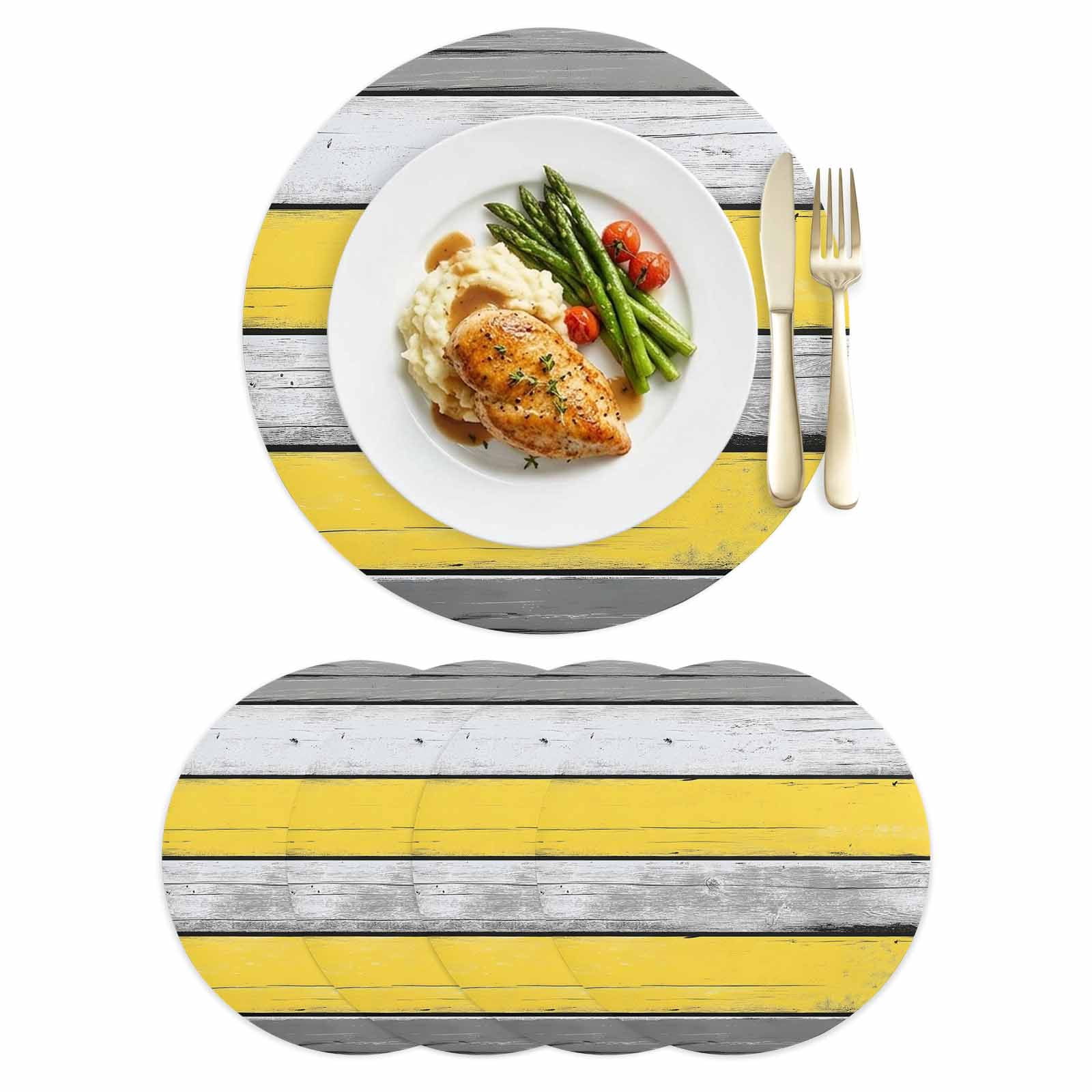 Coastal Style Leather Placemats Set of 4, 15 Inch, Retro Gray Yellow ...