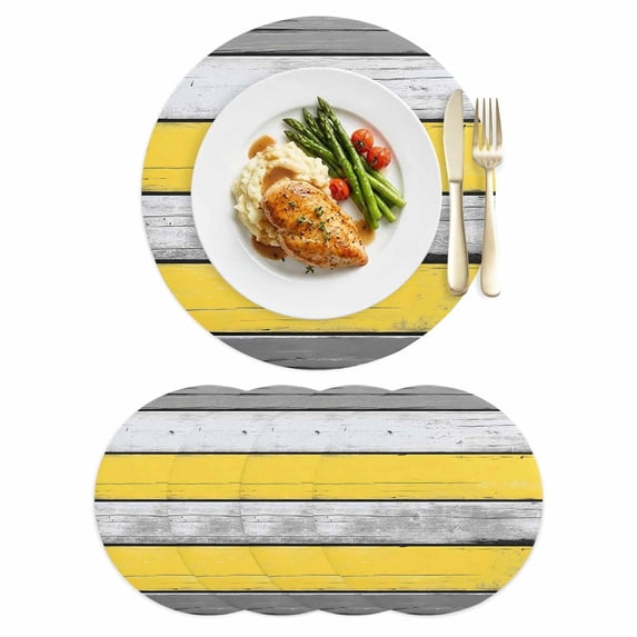 Coastal Style Leather Placemats Set of 4, 15 Inch, Retro Gray Yellow ...