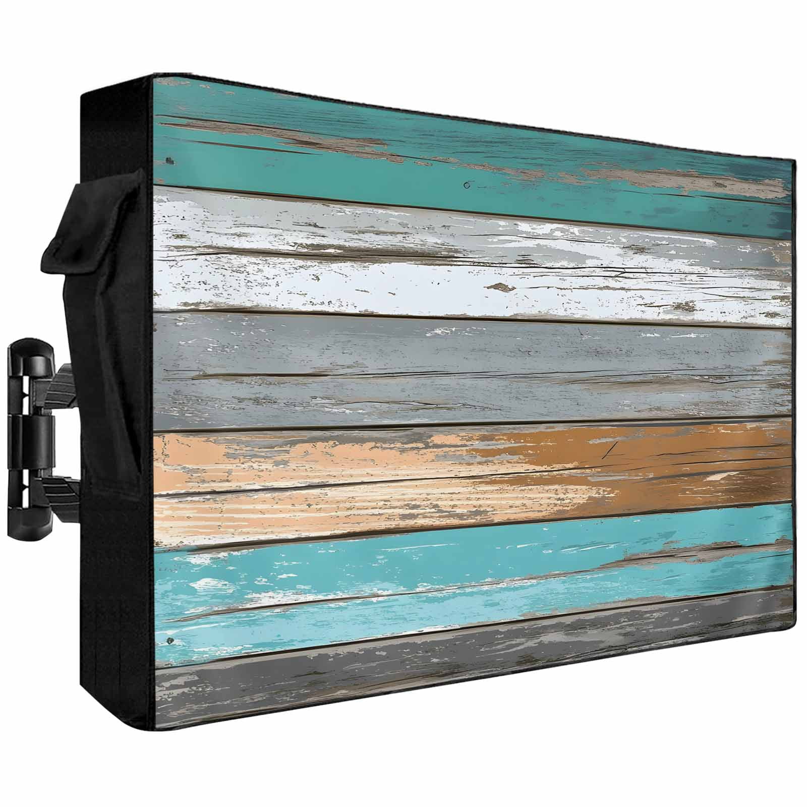 Coastal Style Outdoor TV Cover 60 to 65 inch Retro Green Brown Stripe ...