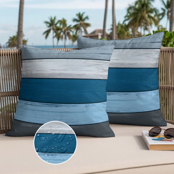 Coastal Style Outdoor Waterproof Throw Pillow Covers Set of 2, 16"x16 ...