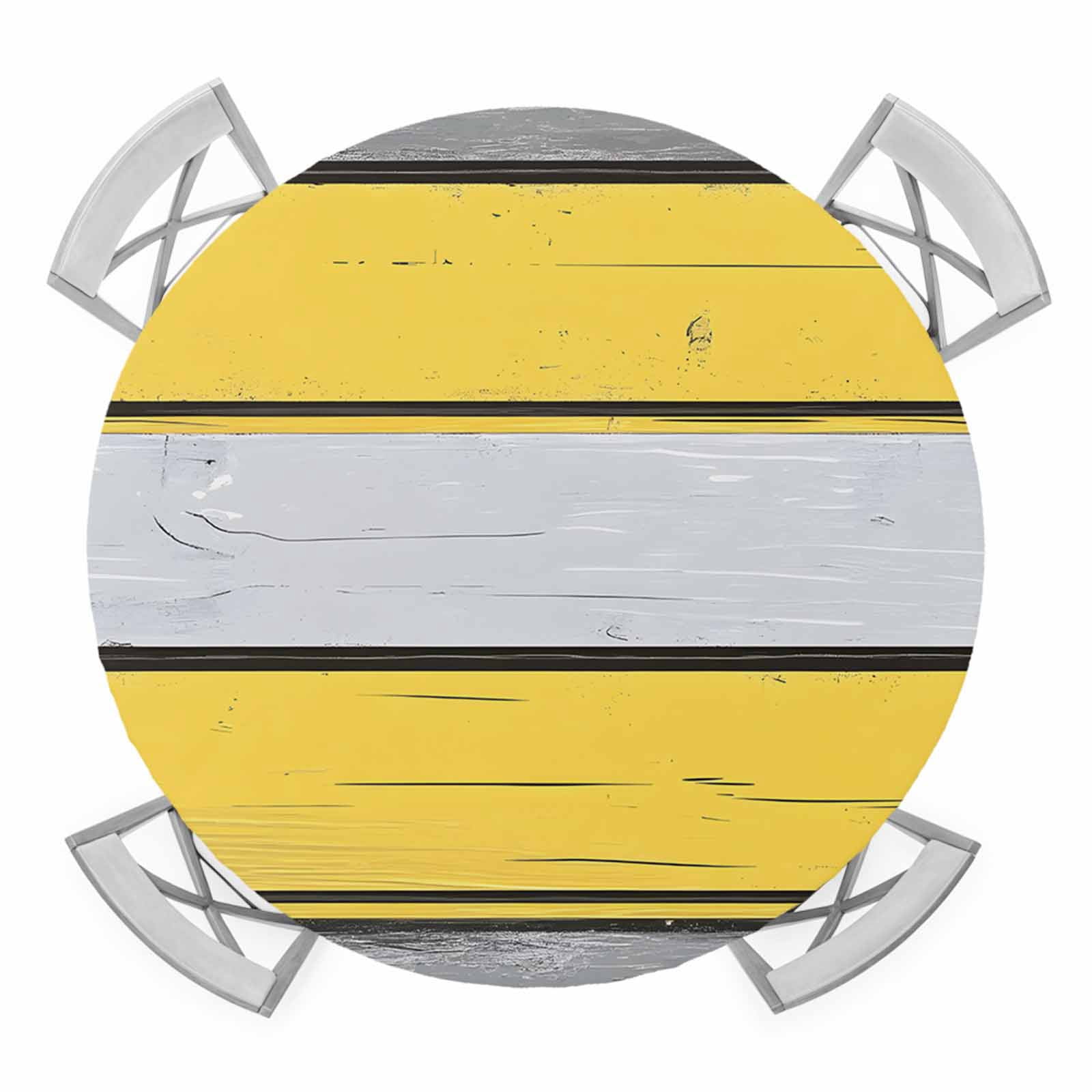 Coastal Style Round Table Cover, Retro Gray Yellow Stripe Wood Grain ...