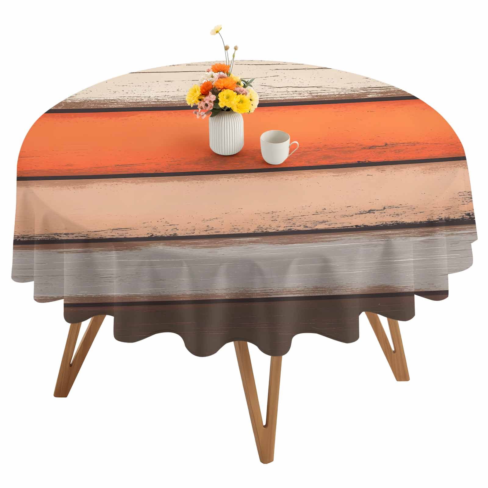 Coastal Style Round Tablecloth 60 inches Vintage Orange Brown Stripe ...