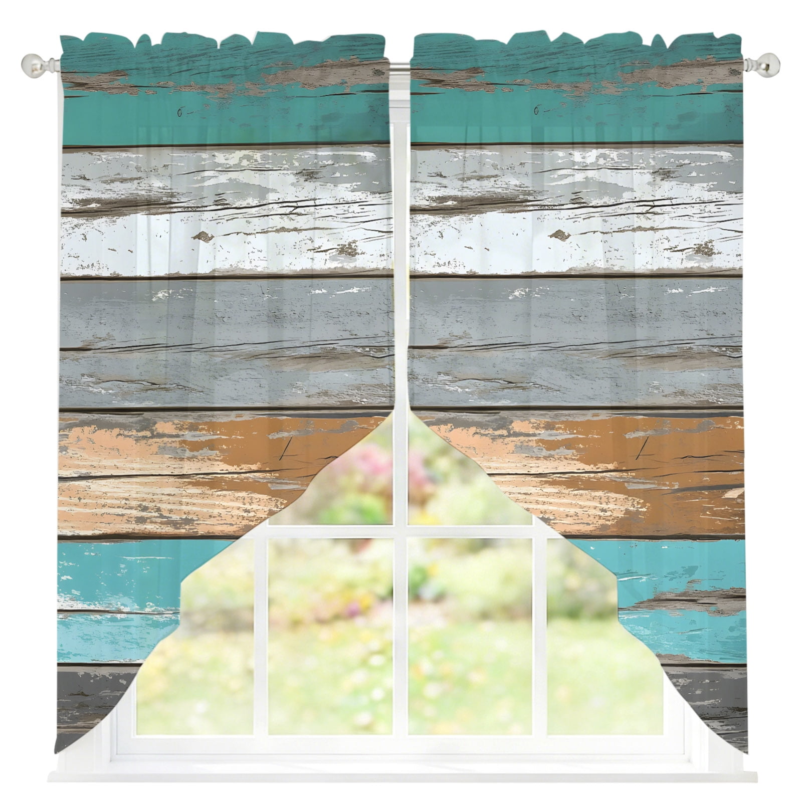 Coastal Style Sheer Curtains Swag Valances for Windows Retro Green ...