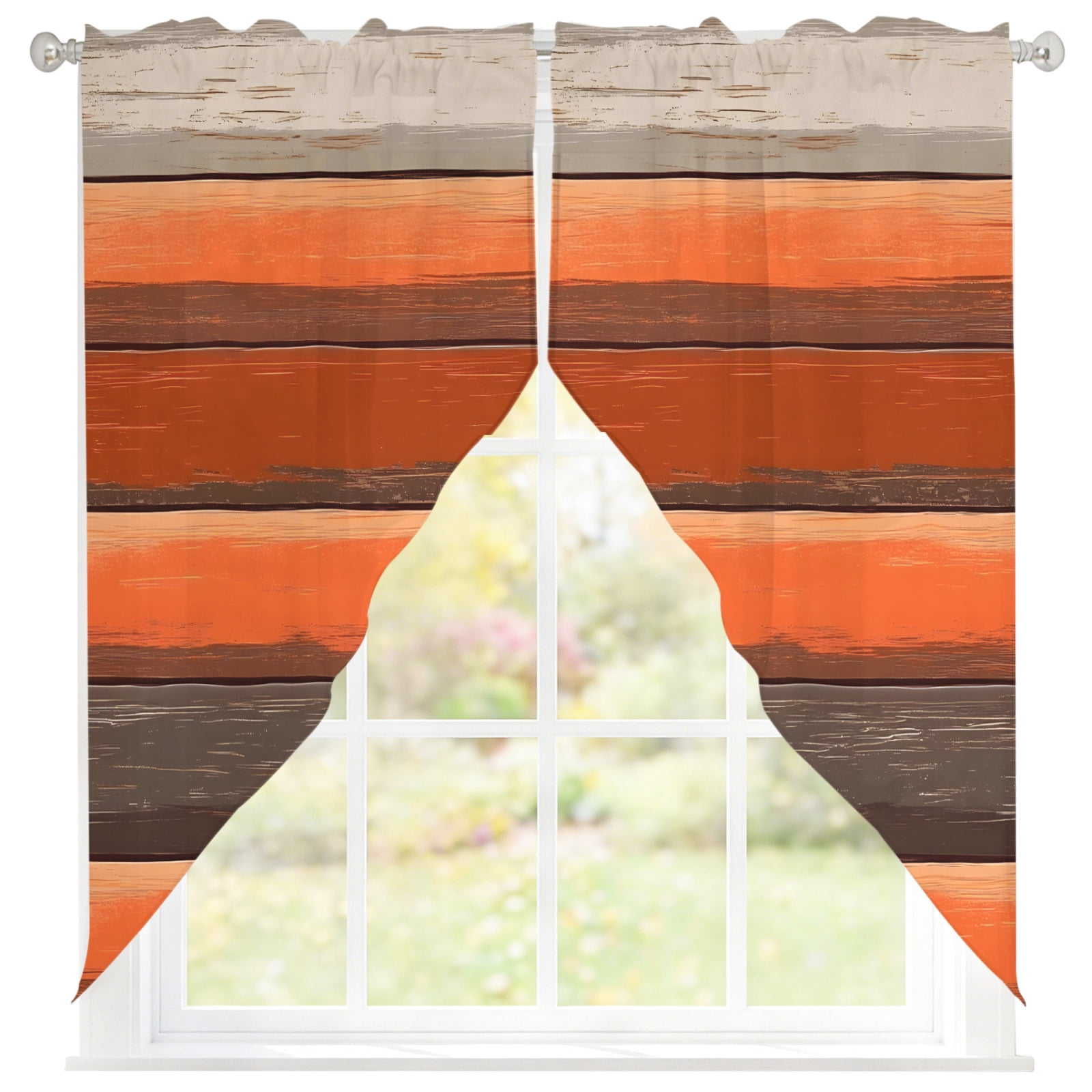 Coastal Style Sheer Curtains Swag Valances for Windows Vintage Orange ...