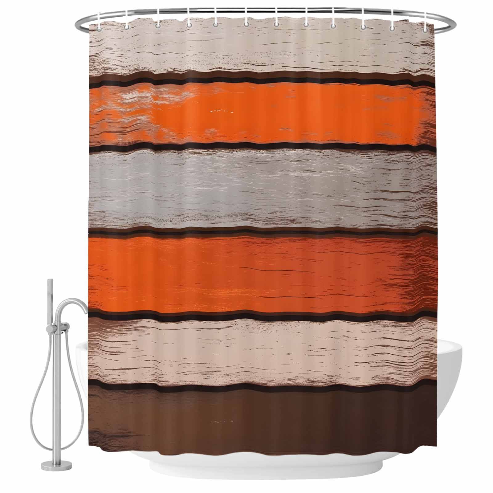 Coastal Style Shower Curtain Set with Hooks, Vintage Orange Brown ...