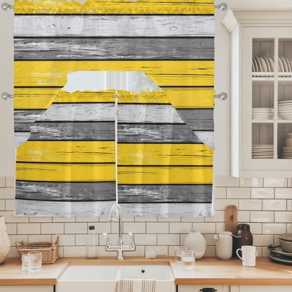 Coastal Style Swag Curtains Valance and Tier Set, Retro Gray Yellow ...