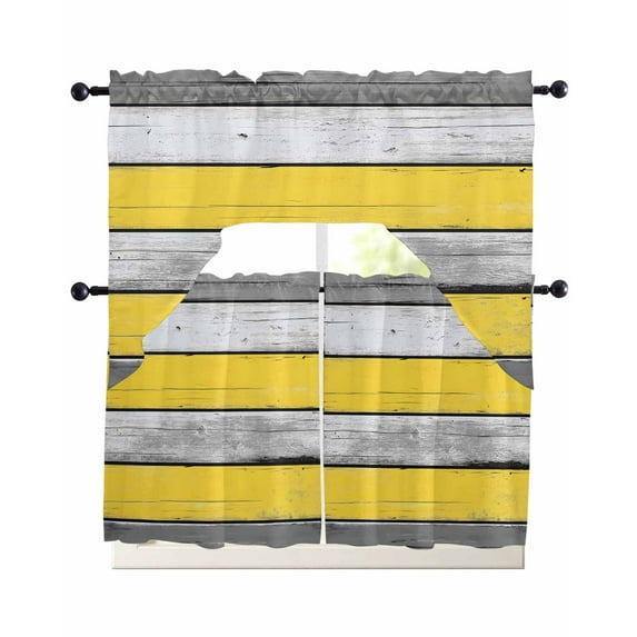 Coastal Style Swag Valance and Tier Curtains Set Retro Gray Yellow ...