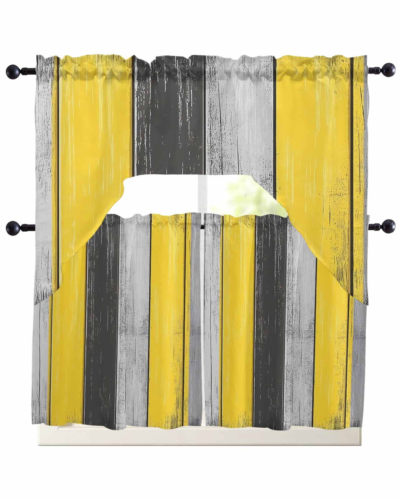 Coastal Style Swag Valance and Tier Curtains Set Vintage Gray Yellow ...