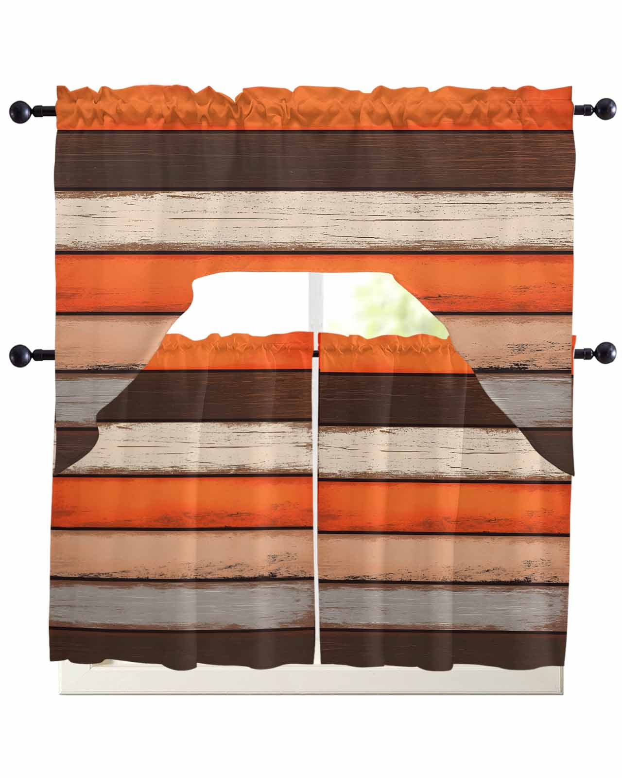 Coastal Style Swag Valance and Tier Curtains Set Vintage Orange Brown ...