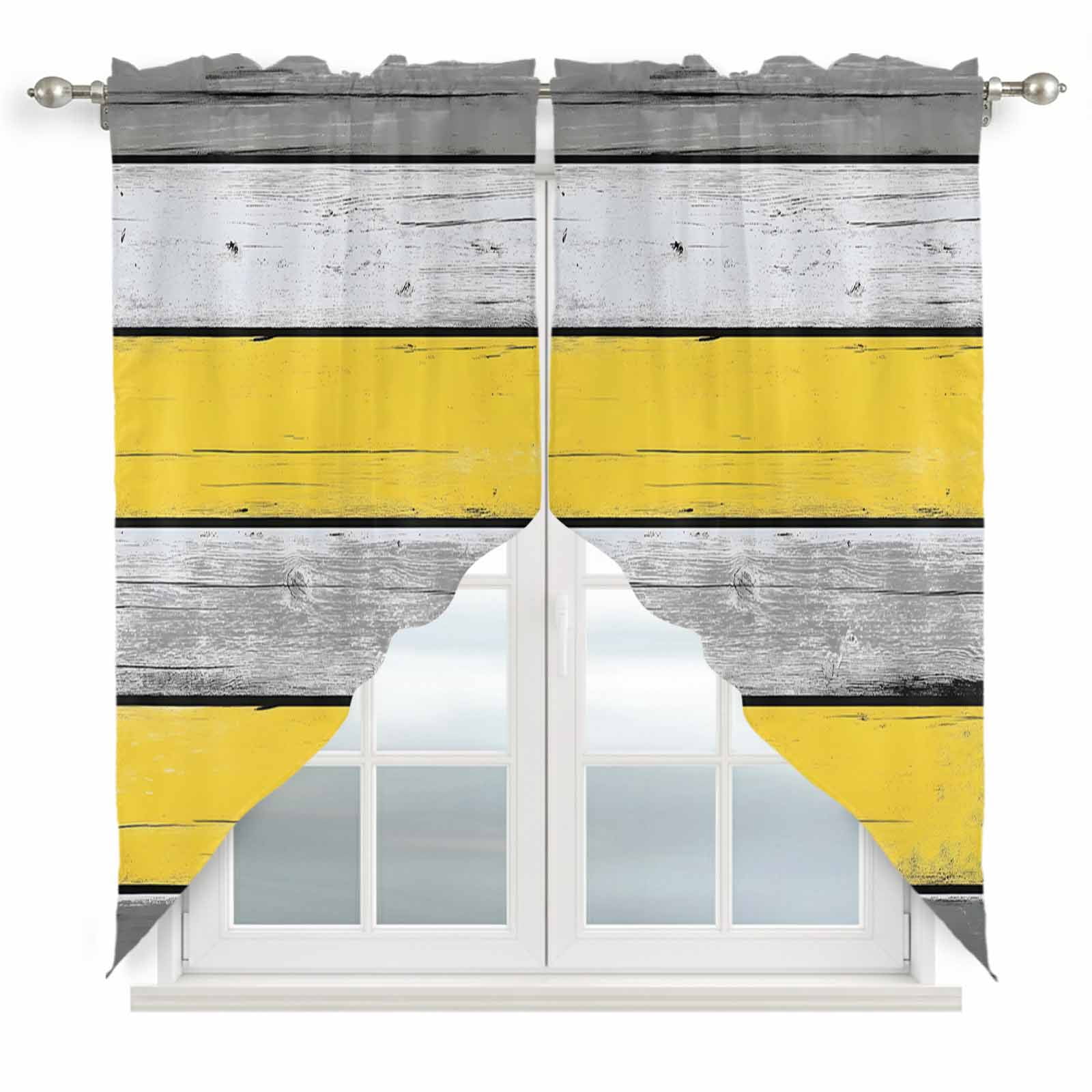 Coastal Style Swag Valances for Windows 2 Pack Retro Gray Yellow ...