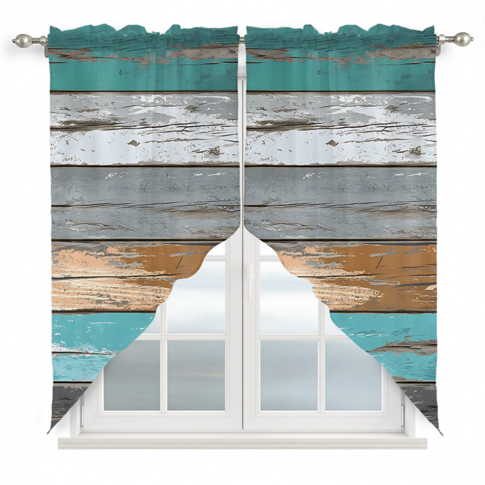 Coastal Style Swag Valances for Windows 36 inches Long, Retro Green ...