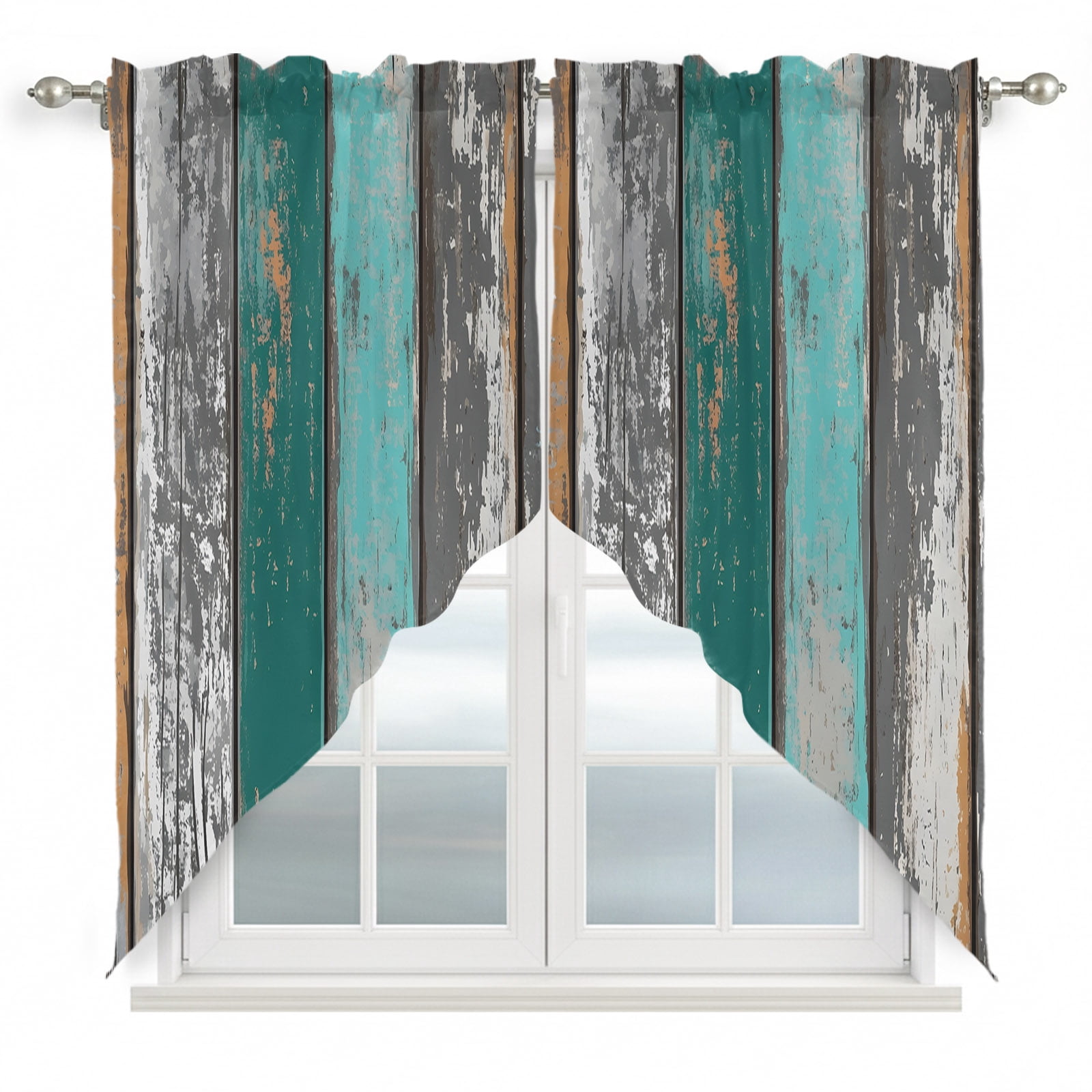 Coastal Style Swag Valances for Windows 63 inches Long, Vintage Green ...