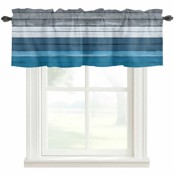 Coastal Style Valances for Windows Retro Blue Grey Stripe Wood Texture ...