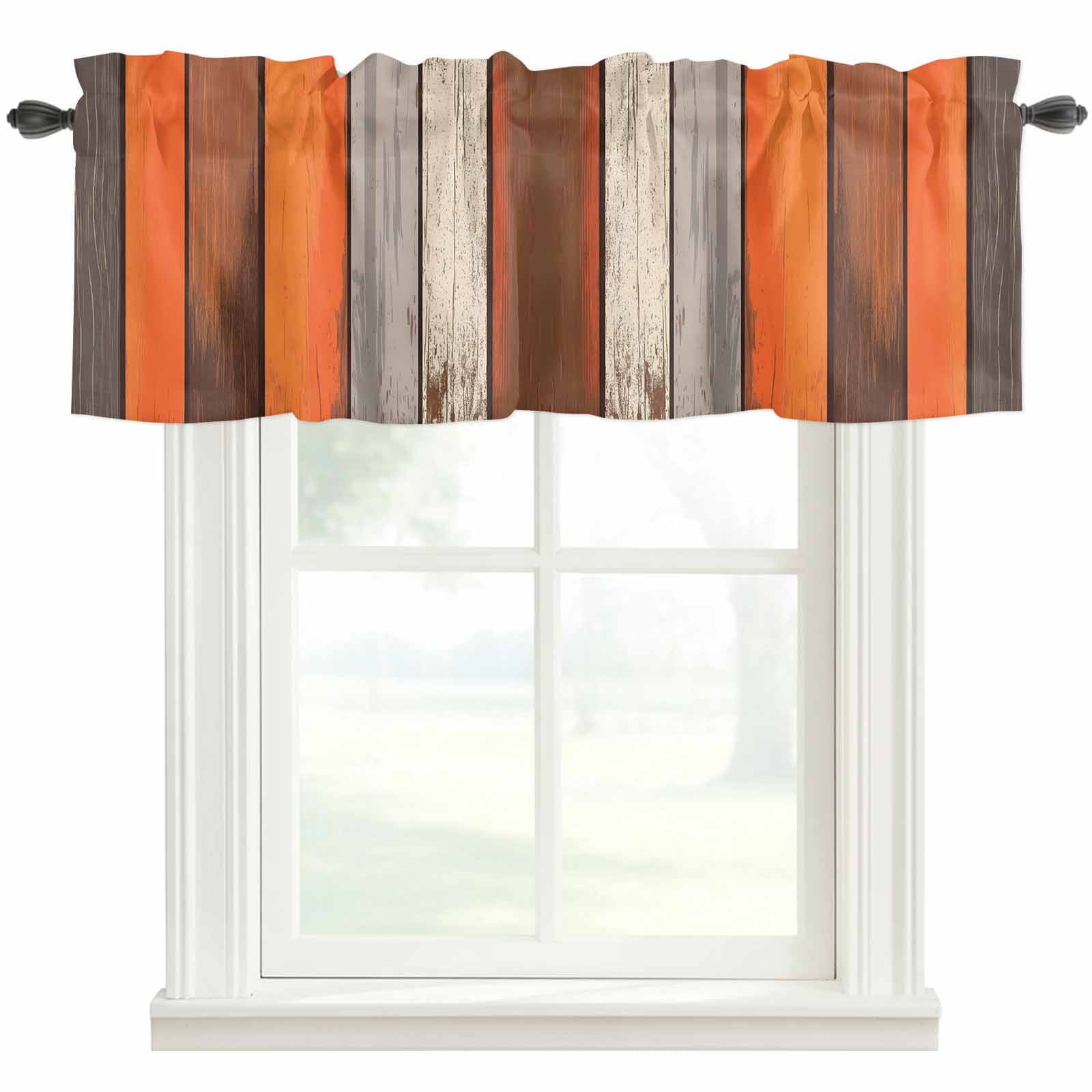 Coastal Style Valances for Windows Retro Orange Brown Stripes Wood ...
