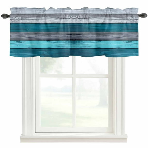 Coastal Style Valances for Windows Vintage Blue Grey Stripes Wood Grain ...