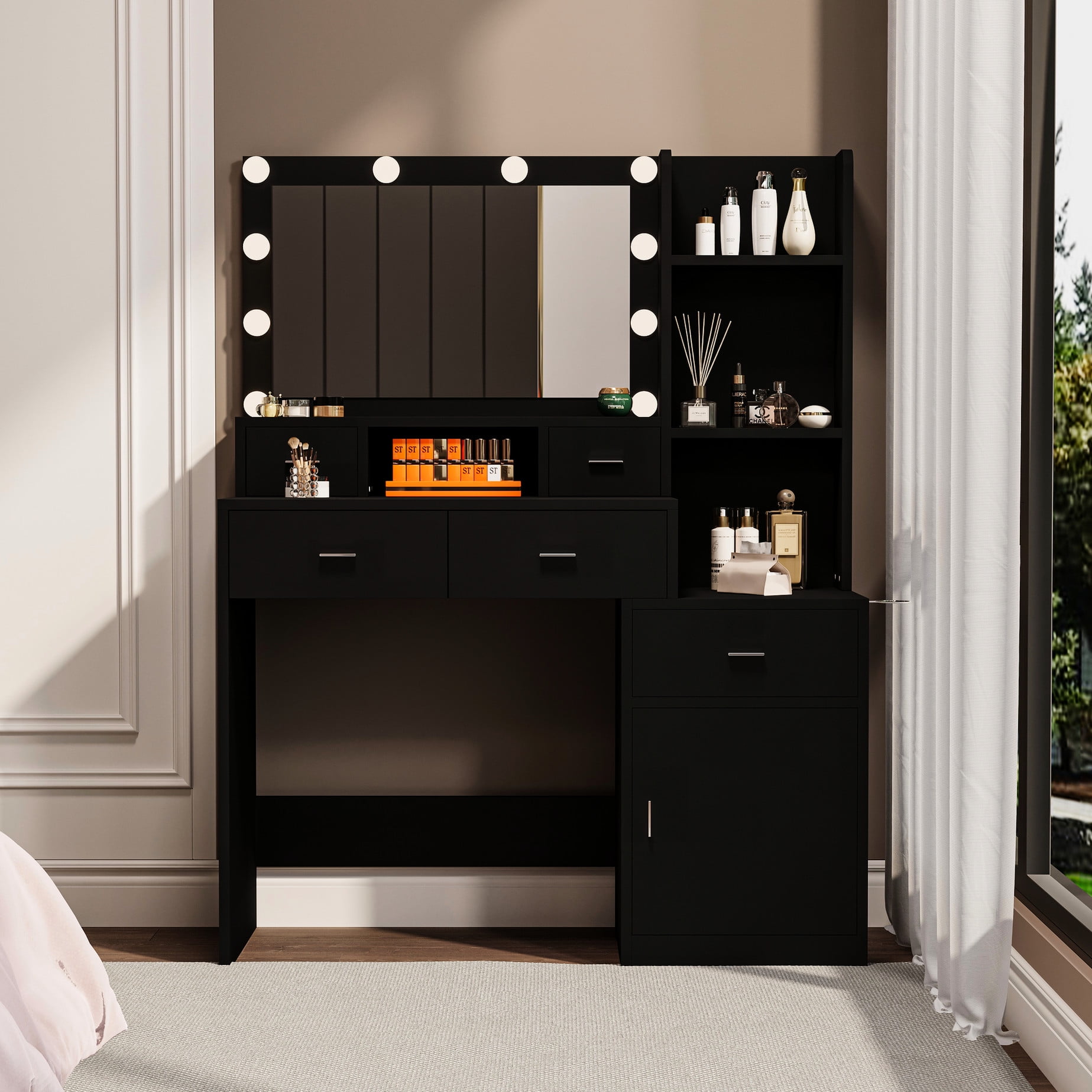 Coastal Style Vanity Table | Drawers and Lights for Makeup | Smooth ...