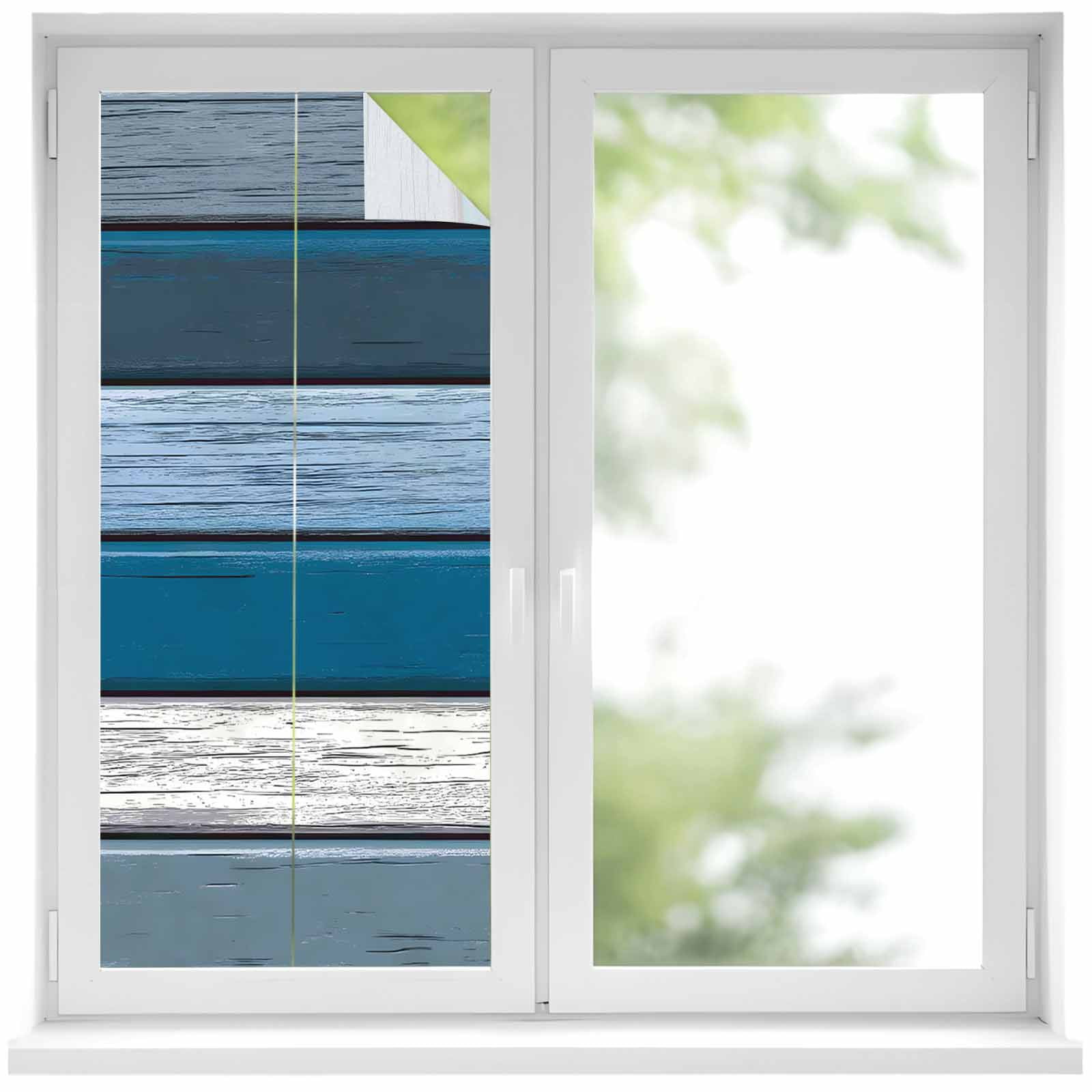 Coastal Style Window Privacy Film Retro Blue Grey Stripes Wood Grain ...