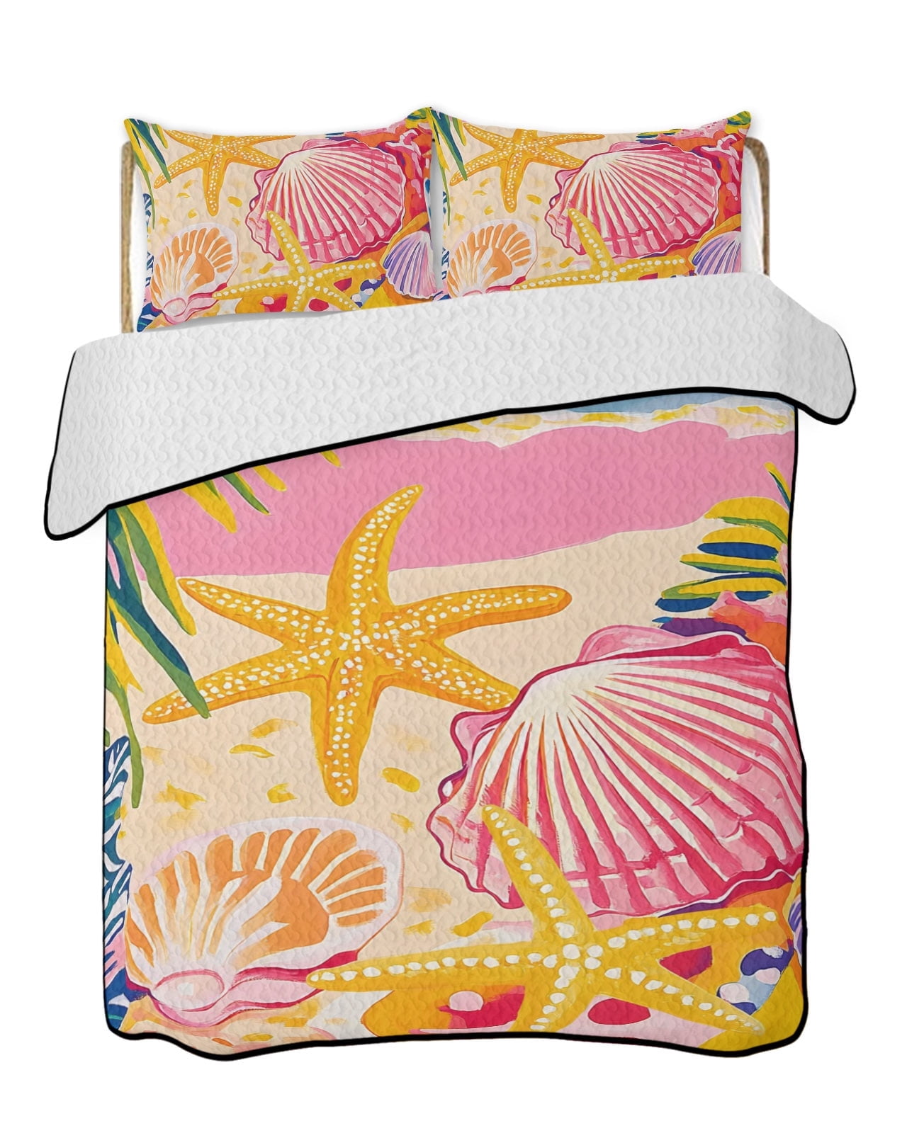 Coastal Summer 3 Piece Quilt Bedding Set with 2 Pillow Shams, Yellow ...