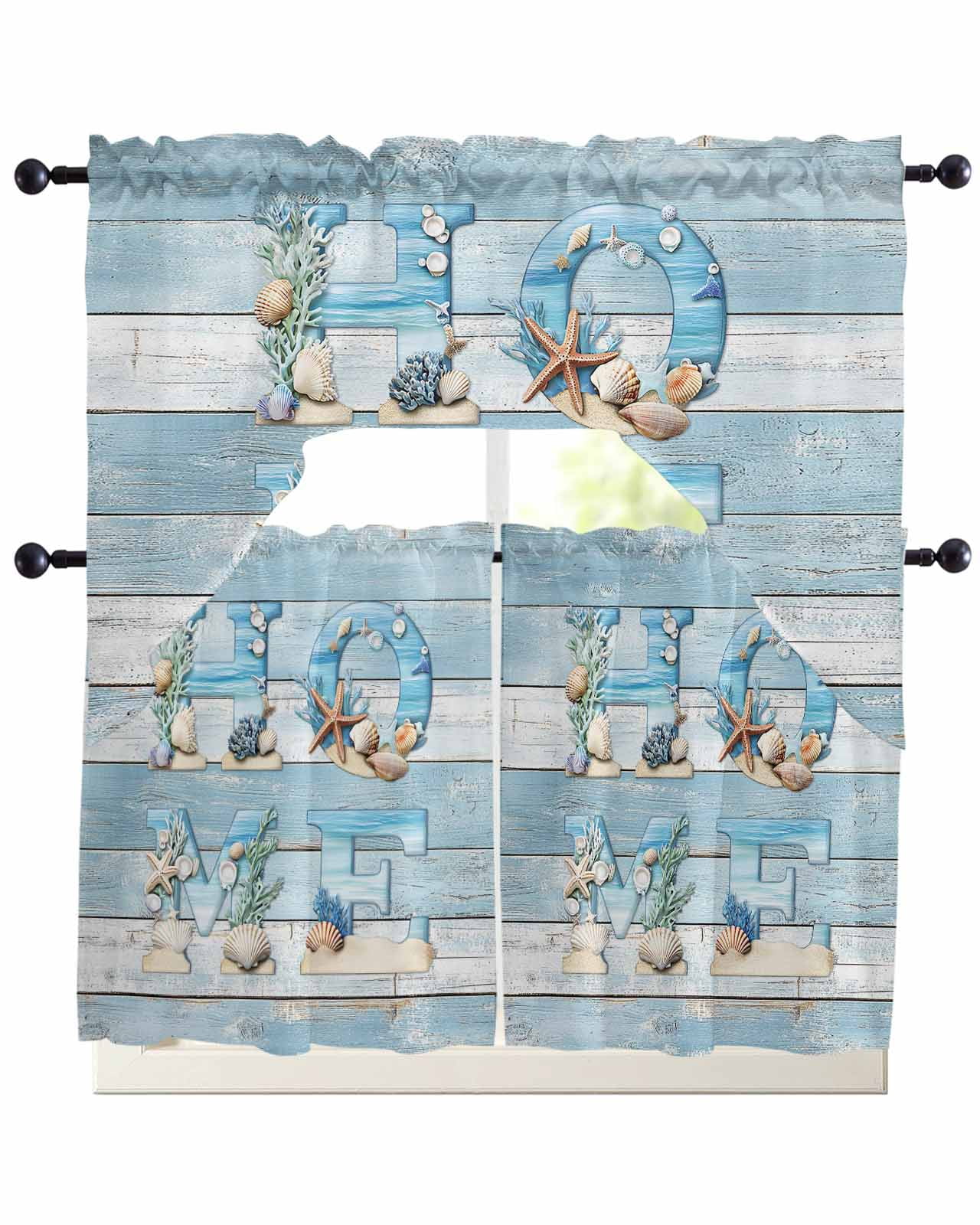 Coastal Summer Beach Kitchen Curtains Swag Valance and Tier Curtains ...