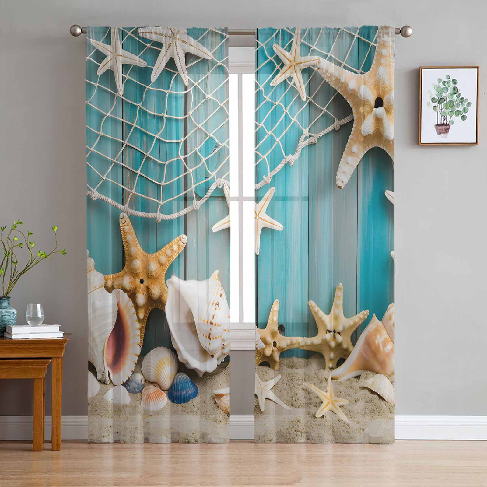 Coastal Summer Beach Sheer Curtains 96 Inches Long 2 Panels Set, Window ...