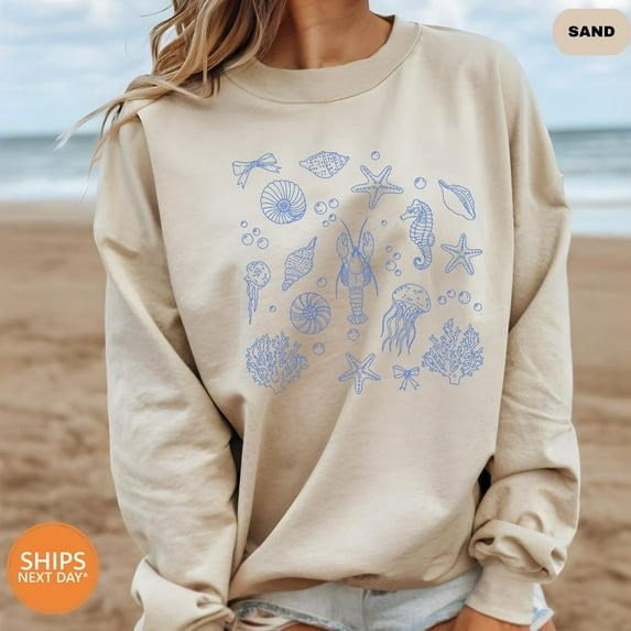 Coastal Summer Beach Sweatshirt | Coquette Seashell Crewneck | Beachy ...