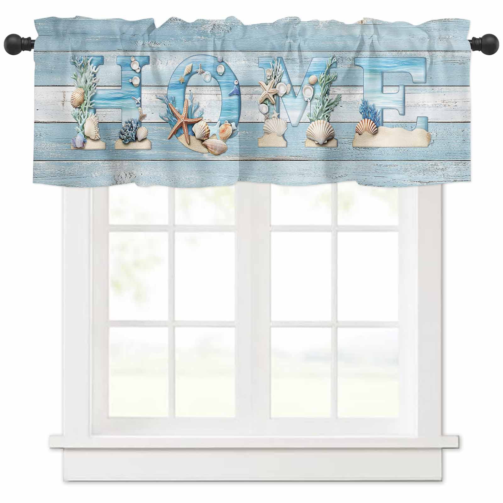 Coastal Summer Beach Valances for Windows Farmhouse Kitchen Curtains ...