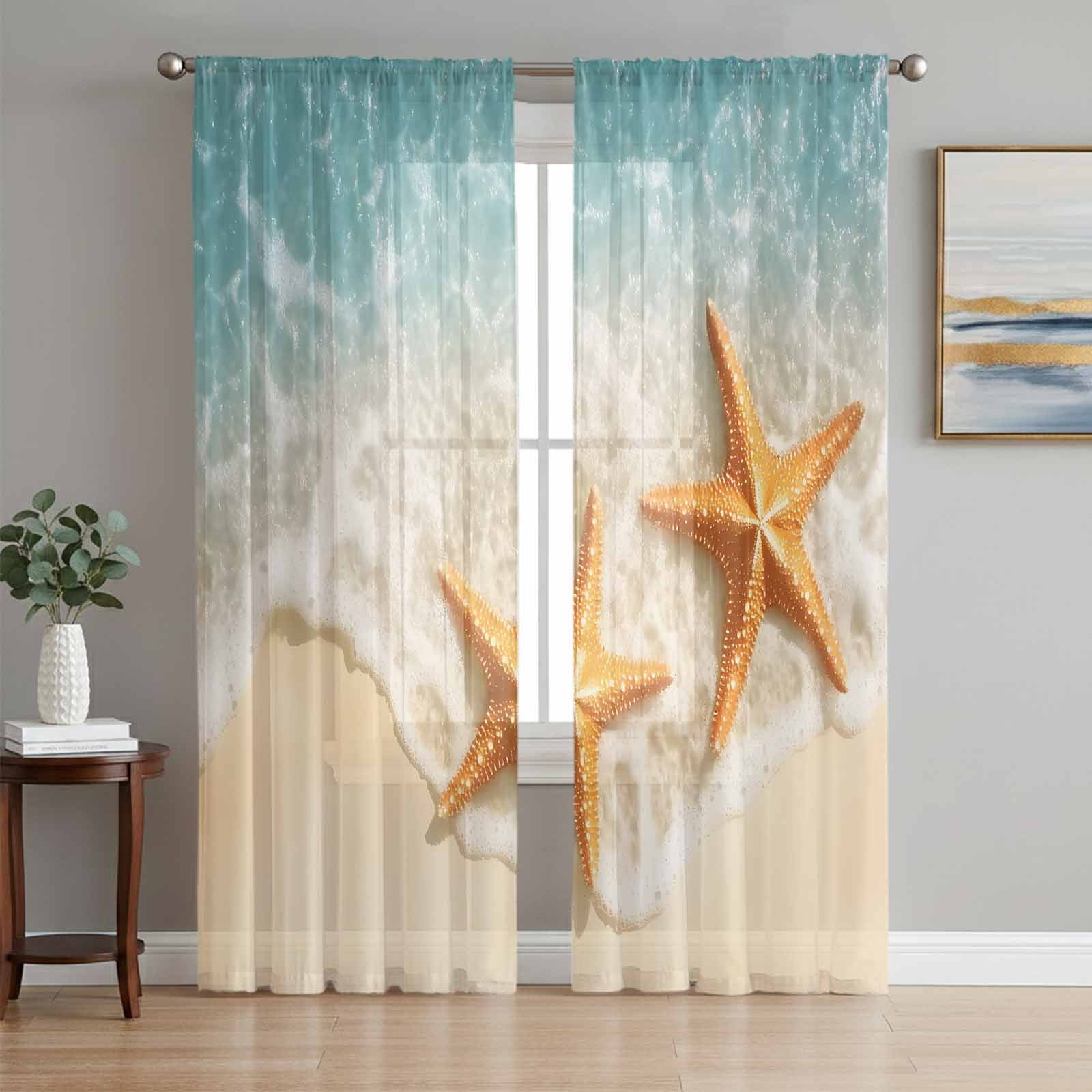 Coastal Summer Sheer Curtains 72 Inch Length 2 Panels Set, Yellow ...