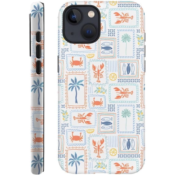 Coastal Summer Stamp Phone Case - Cute Nautical Lobster Fish ...
