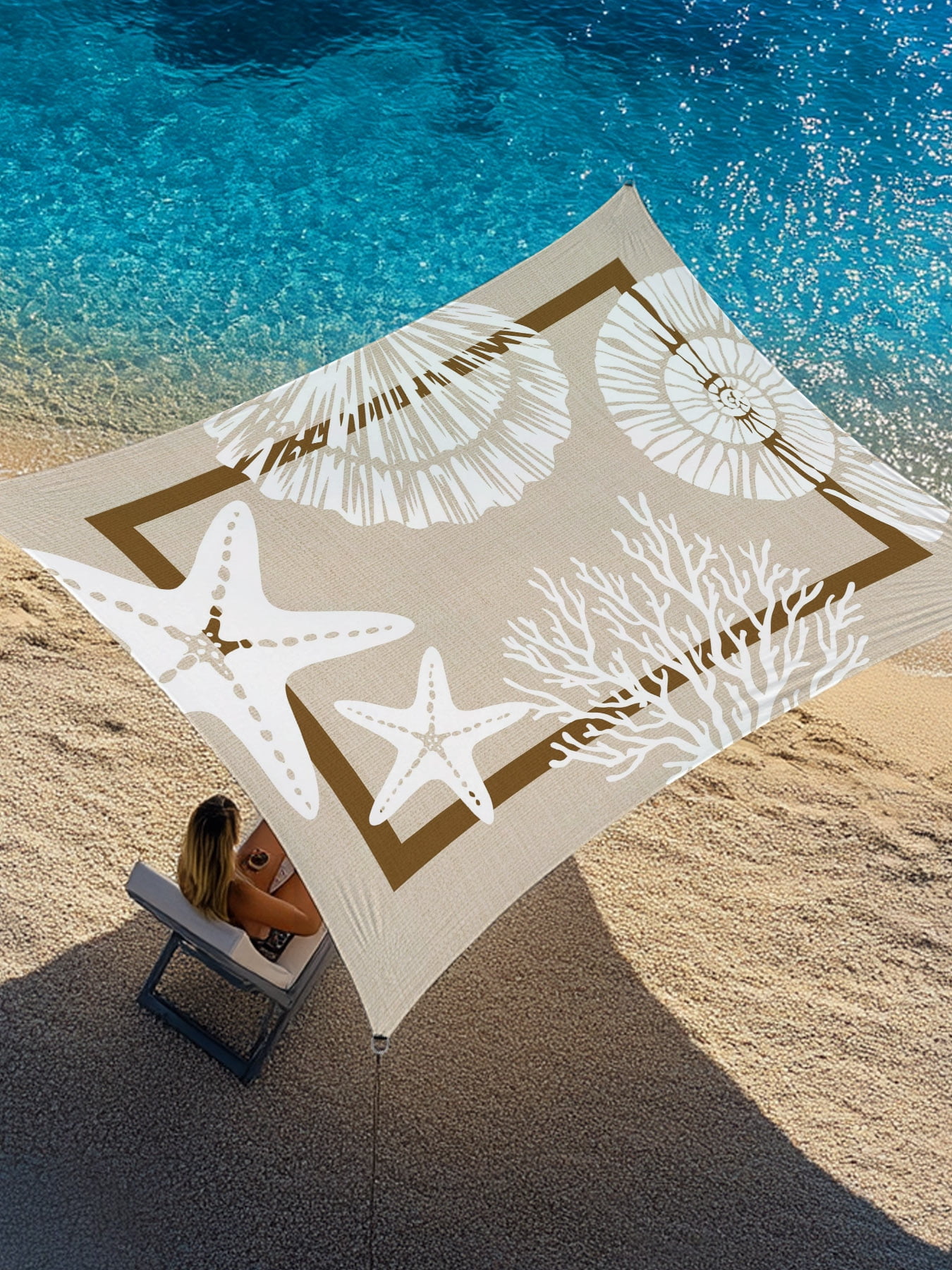 Coastal Sun Shade Sail 14' x 18', Starfish Shell Coral Rustic Beige ...