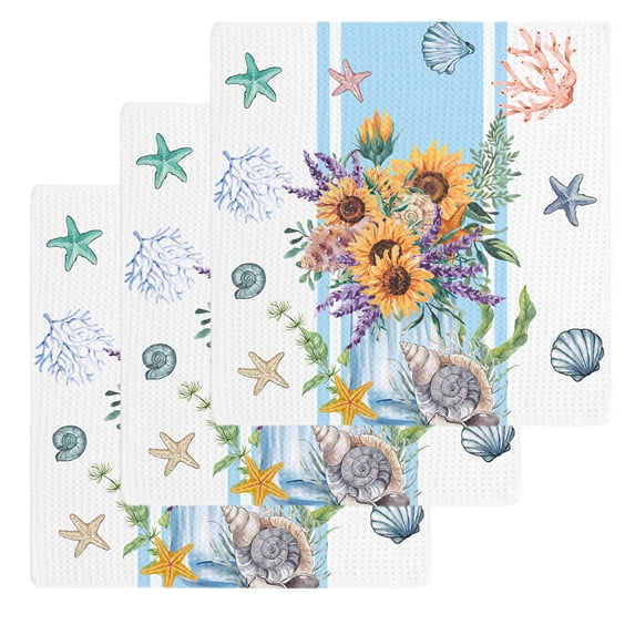 Coastal Sunflower Kitchen Dish Towels for Drying Dishes Set of 3, Blue ...