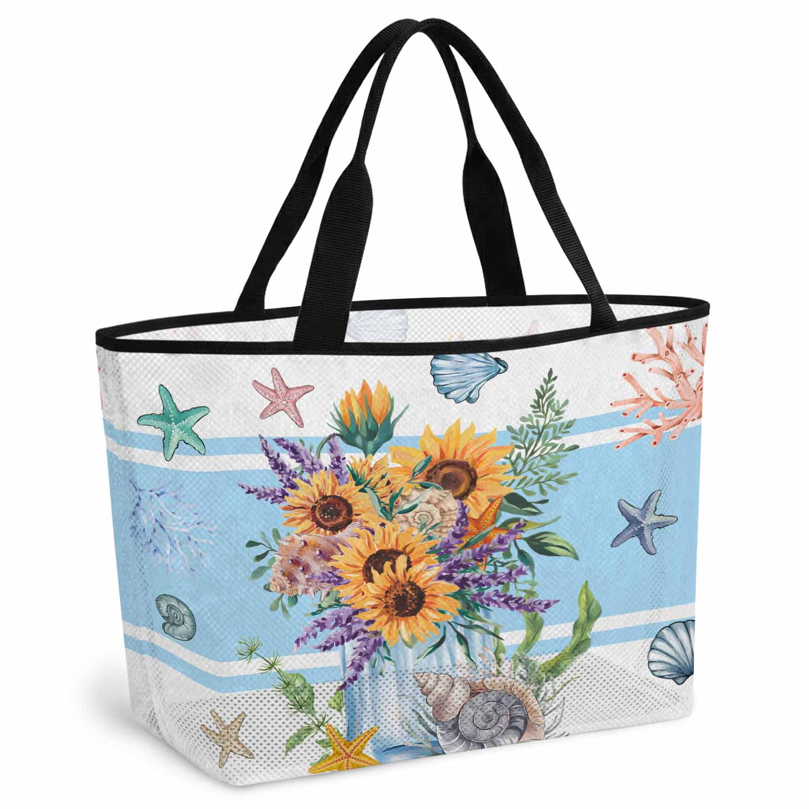 Coastal Sunflower Mesh Beach Bag for Women Men,Large Beach Tote ...